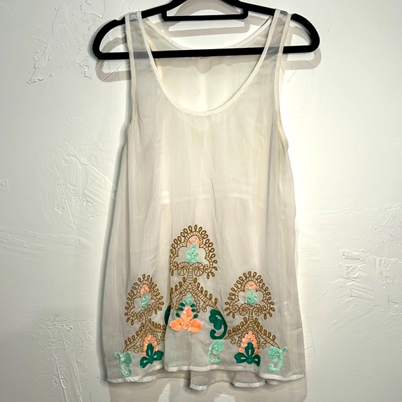 Sun & Shadow | Tops | Sun Shadow Sheer Colorful Embroidered Sequin Tank ...